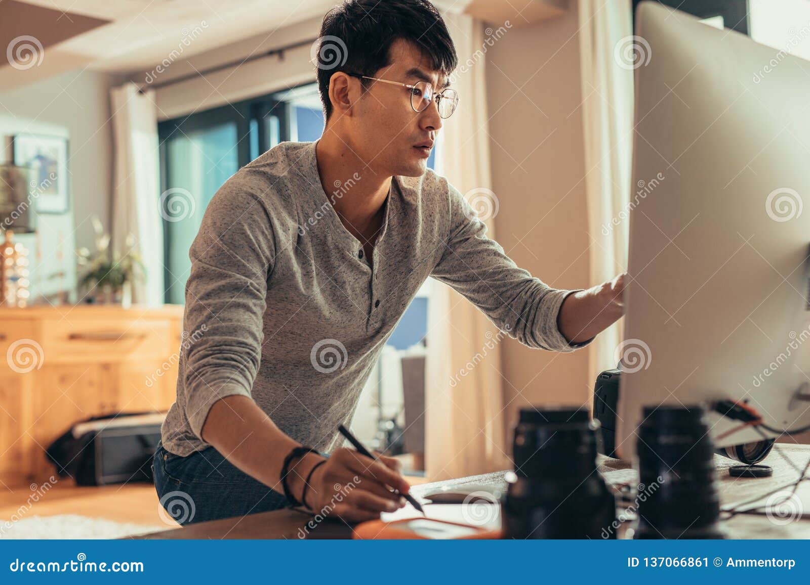 Photographer Editing Sample Photos on His Computer Stock Image - Image ...