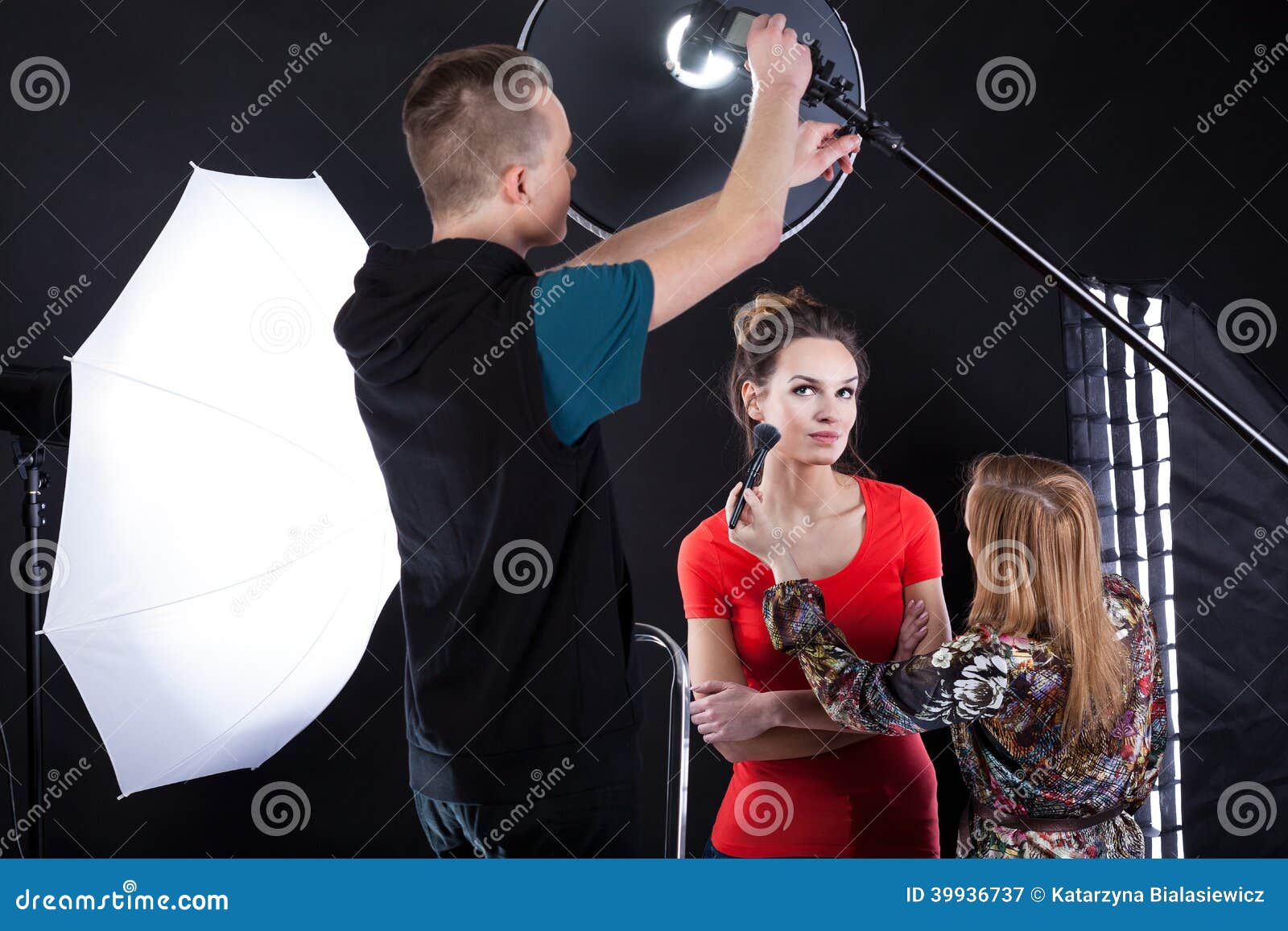 Photographer Fixing a Flesh Light Stock Image - Image of male ...