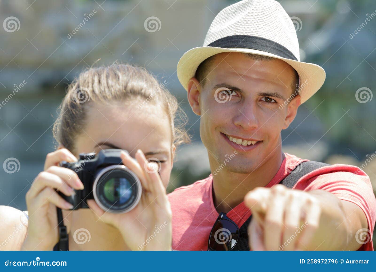 Photographer and Girlfriend Take Photos Stock Photo - Image of empires ...