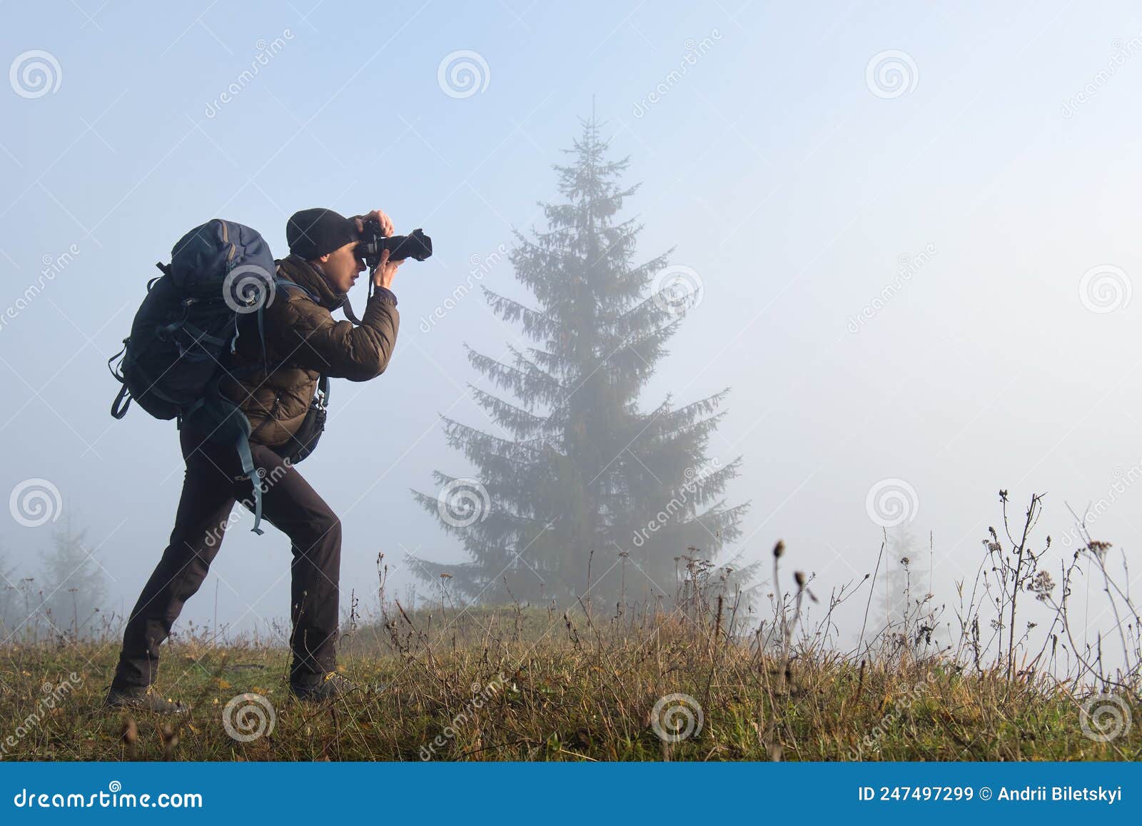 Photographer Hiker Taking Picture of Nature with Digital Camera Stock ...