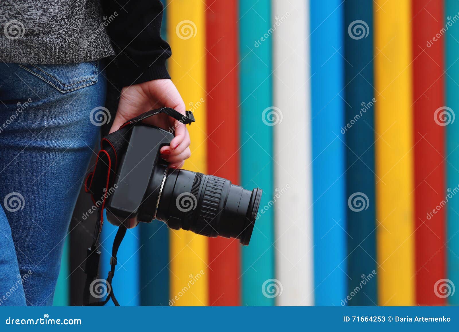 Photographer Holding Camera, Close-up. Back View, Stock Image - Image ...