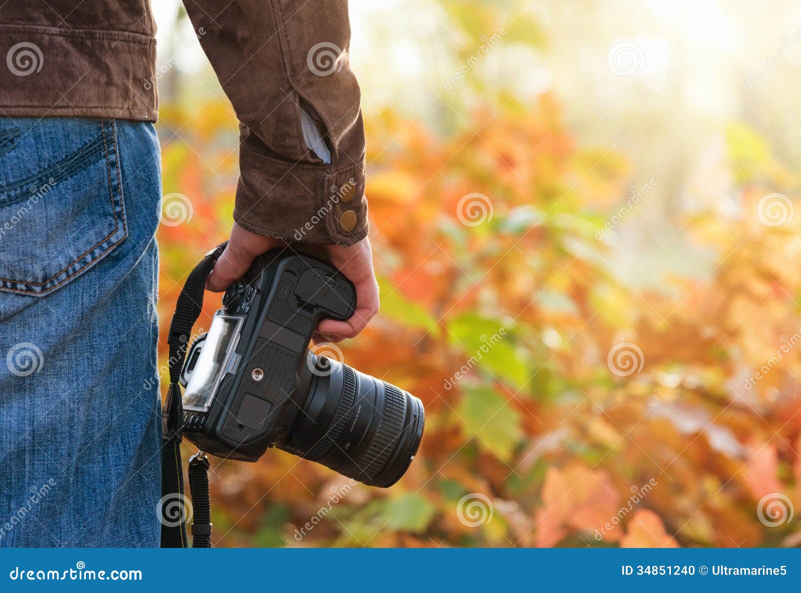 Photographer Holding Camera Outdoors Stock Photo - Image of autumn ...