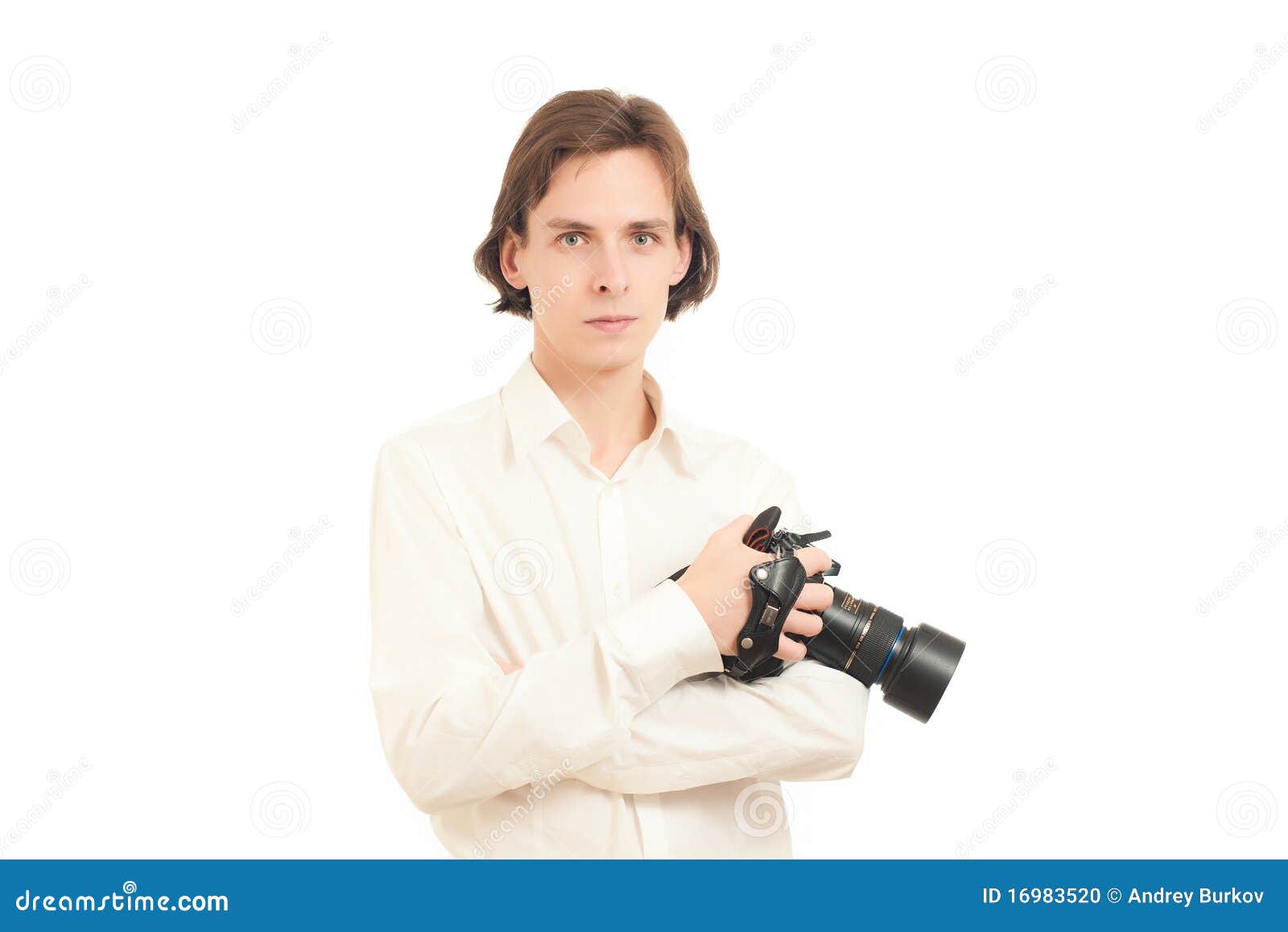 Photographer Holds Camera in Hand Stock Photo - Image of portrait ...