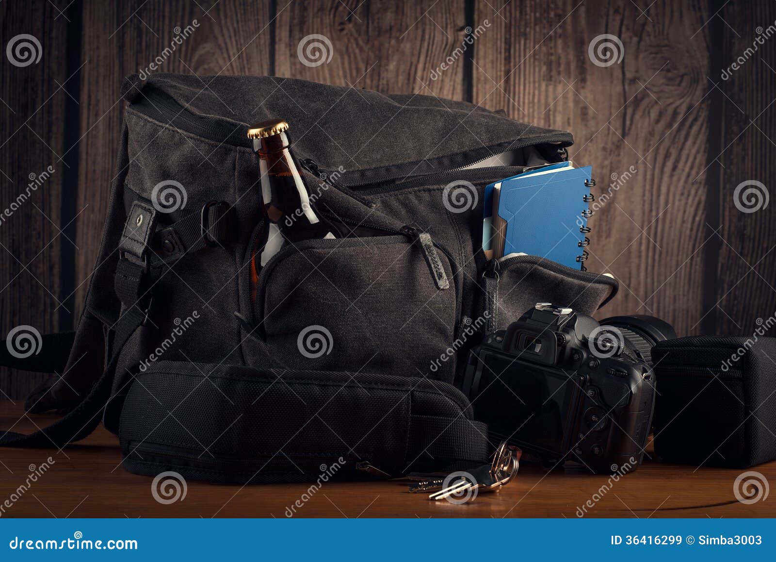 Photographer Items on a Wooden Table Stock Image - Image of camera ...