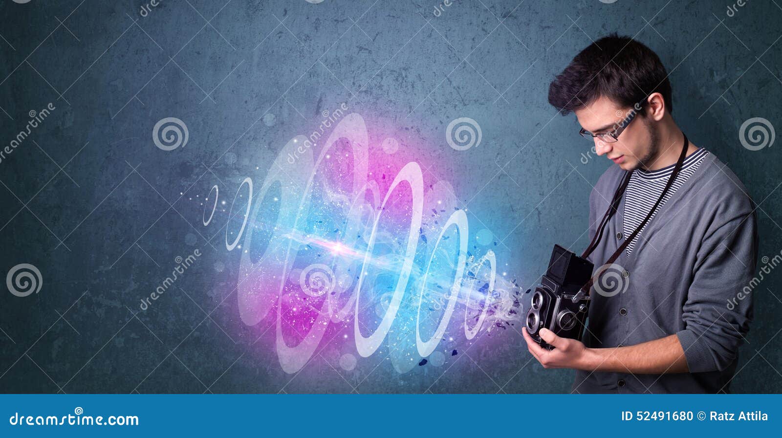 Photographer Making Photos with Powerful Light Beam Stock Photo - Image ...