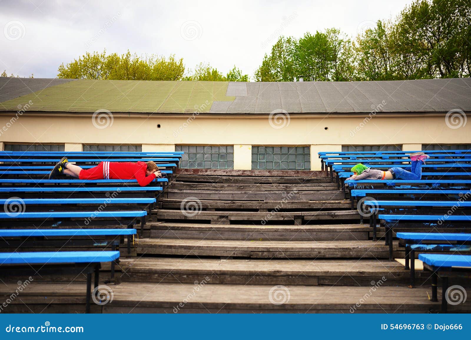 Photographer and Model Lie during Shooting Session Stock Image - Image ...