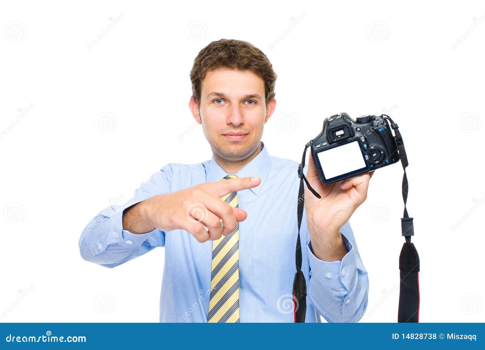 Photographer Points To Empty Dslr Back Screen Stock Photo - Image of ...