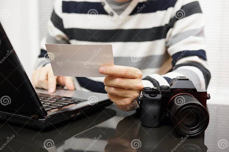 Photographer Reviewing the Image in the Workplace Stock Photo - Image ...