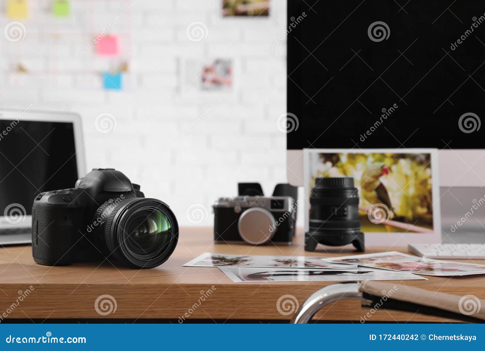 Photographer`s Workplace with Professional Camera Stock Photo - Image ...