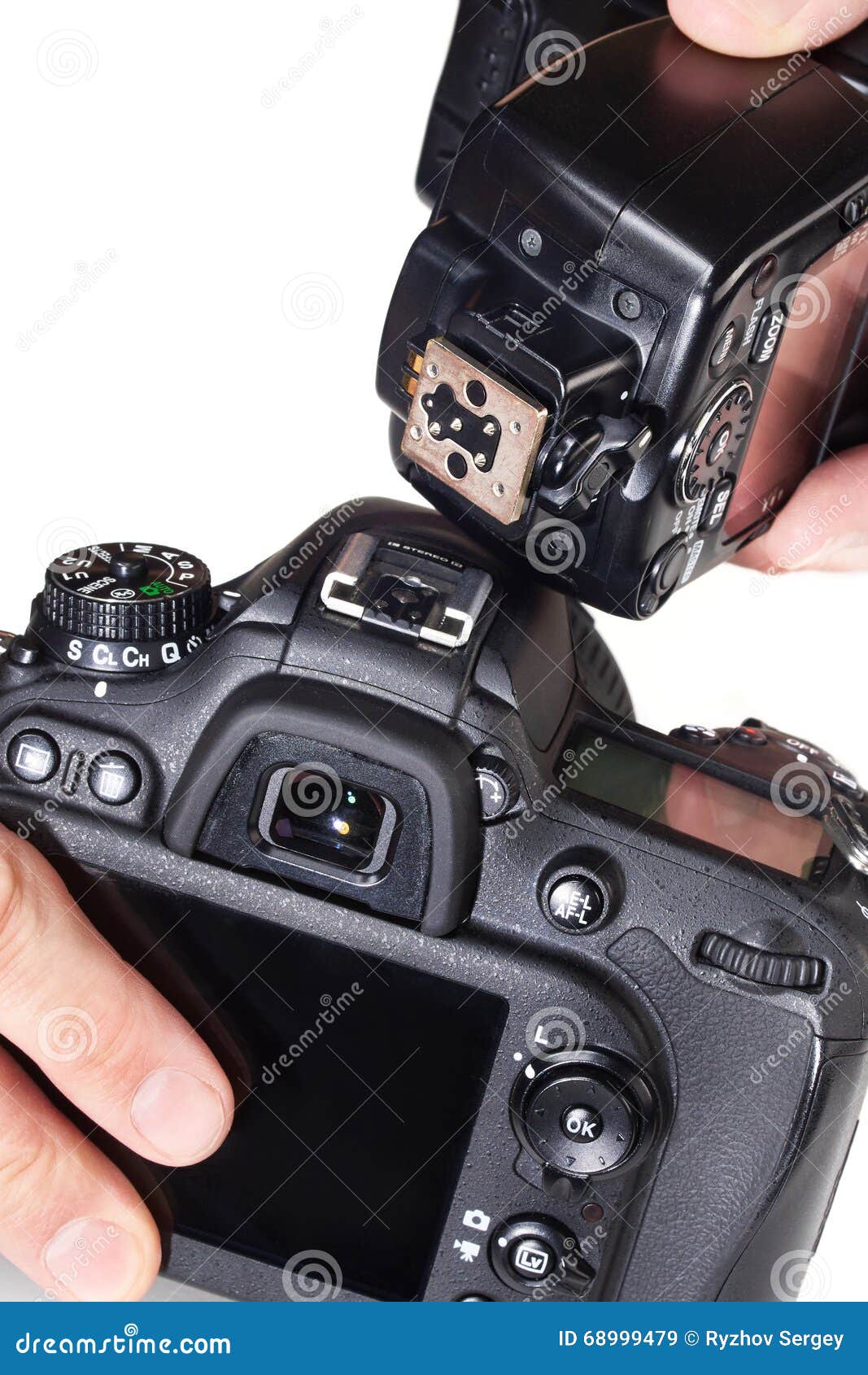 Photographer Set External Flash on Digital SLR Camera Stock Image ...