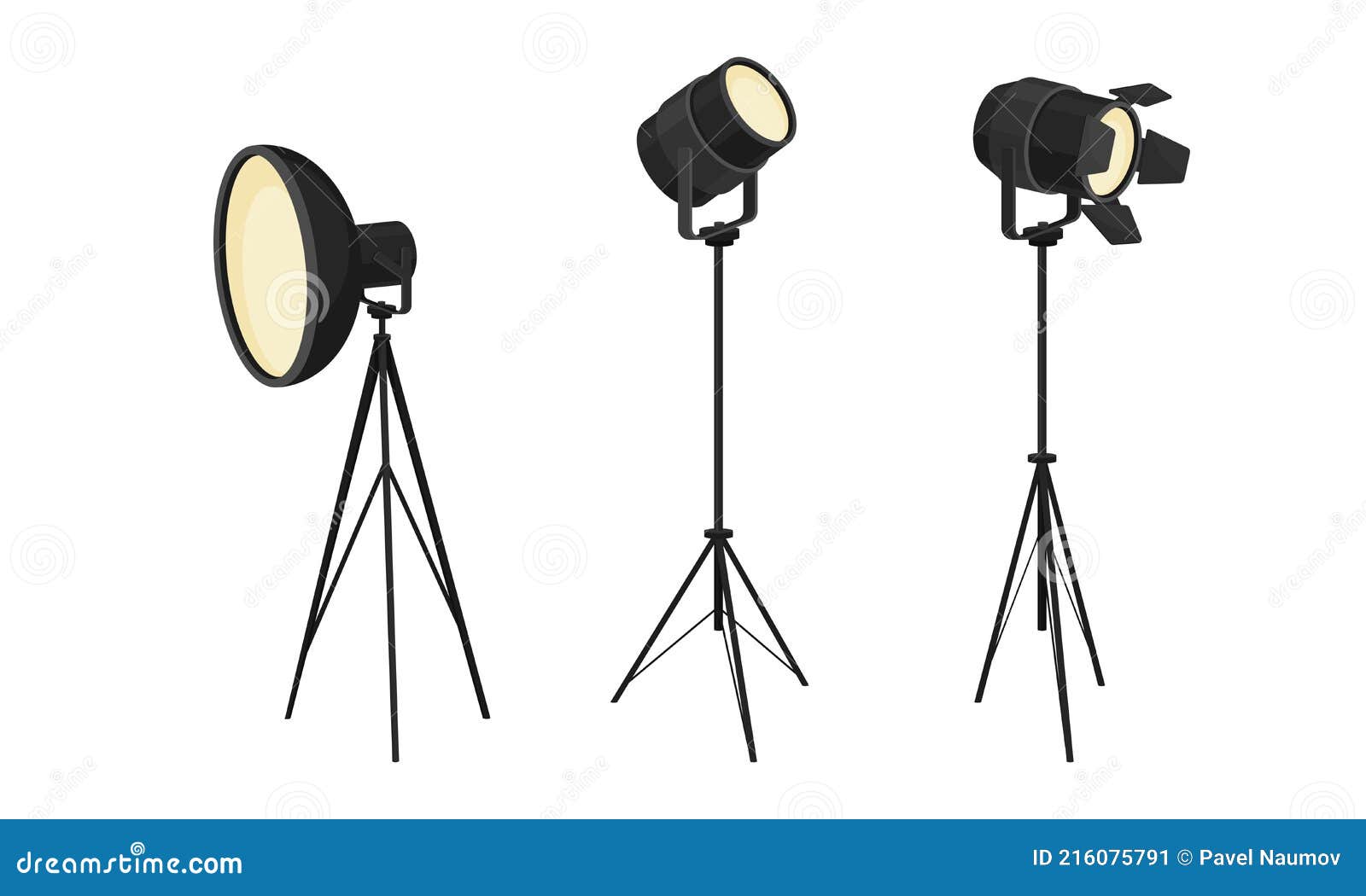 Photographer Studio Lighting Equipment with Spotlight and Lamp Vector ...
