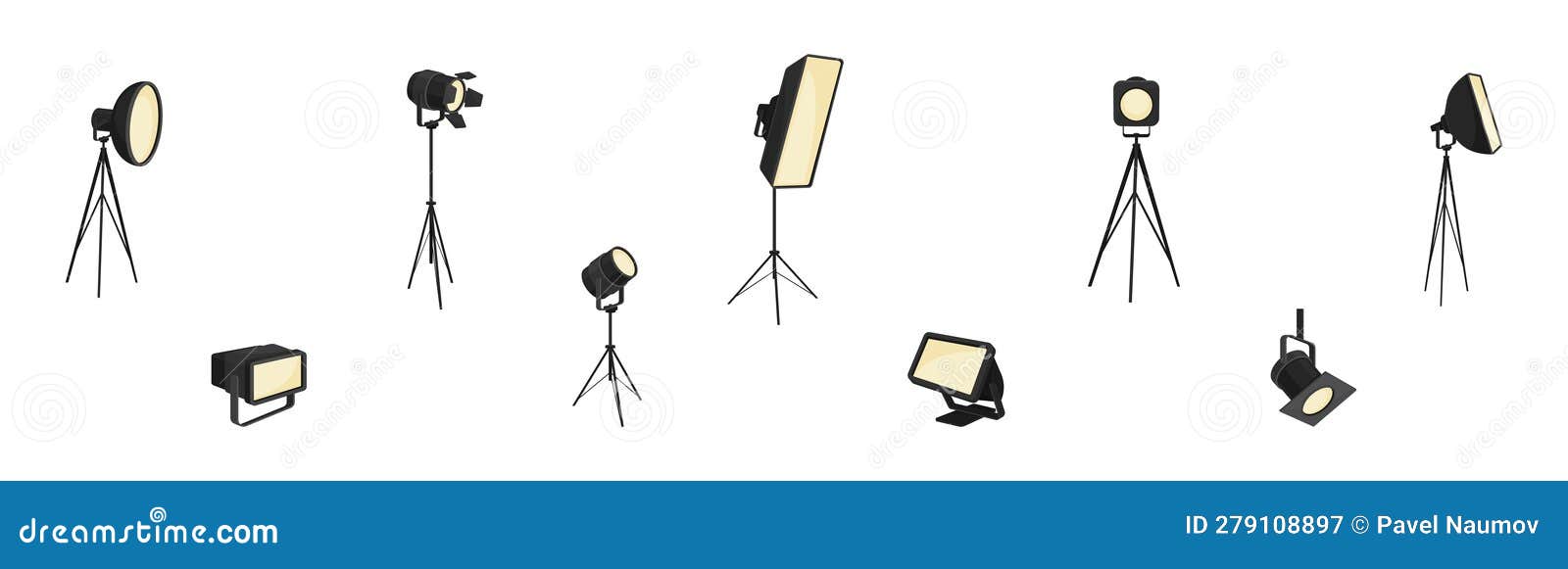 Photographer Studio Lighting Equipment with Spotlight and Lamp Vector ...