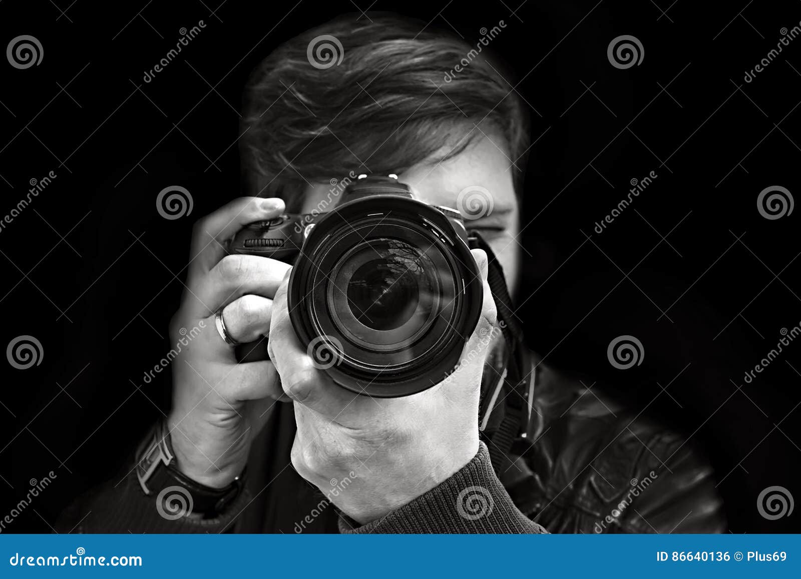 Photographer Takes a Picture. Front View, Close-up Stock Photo - Image ...