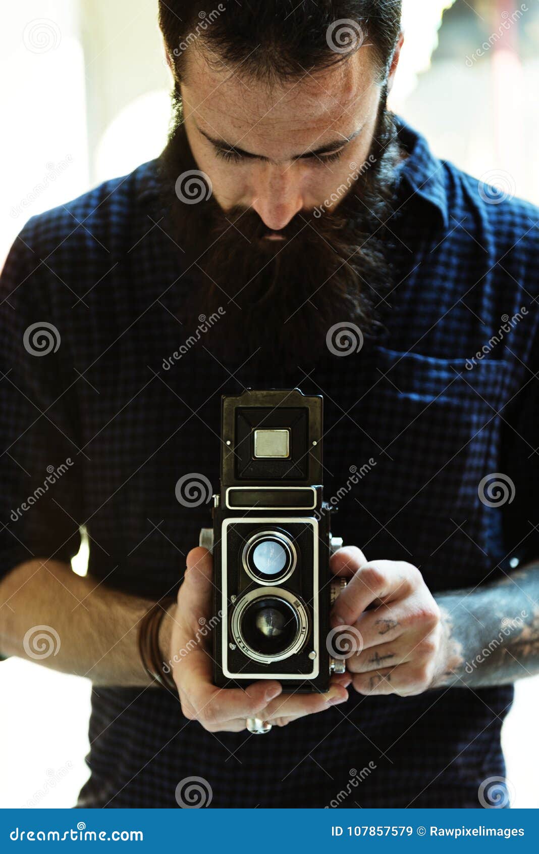 Photographer Using a Vintage Camera Stock Image - Image of person ...