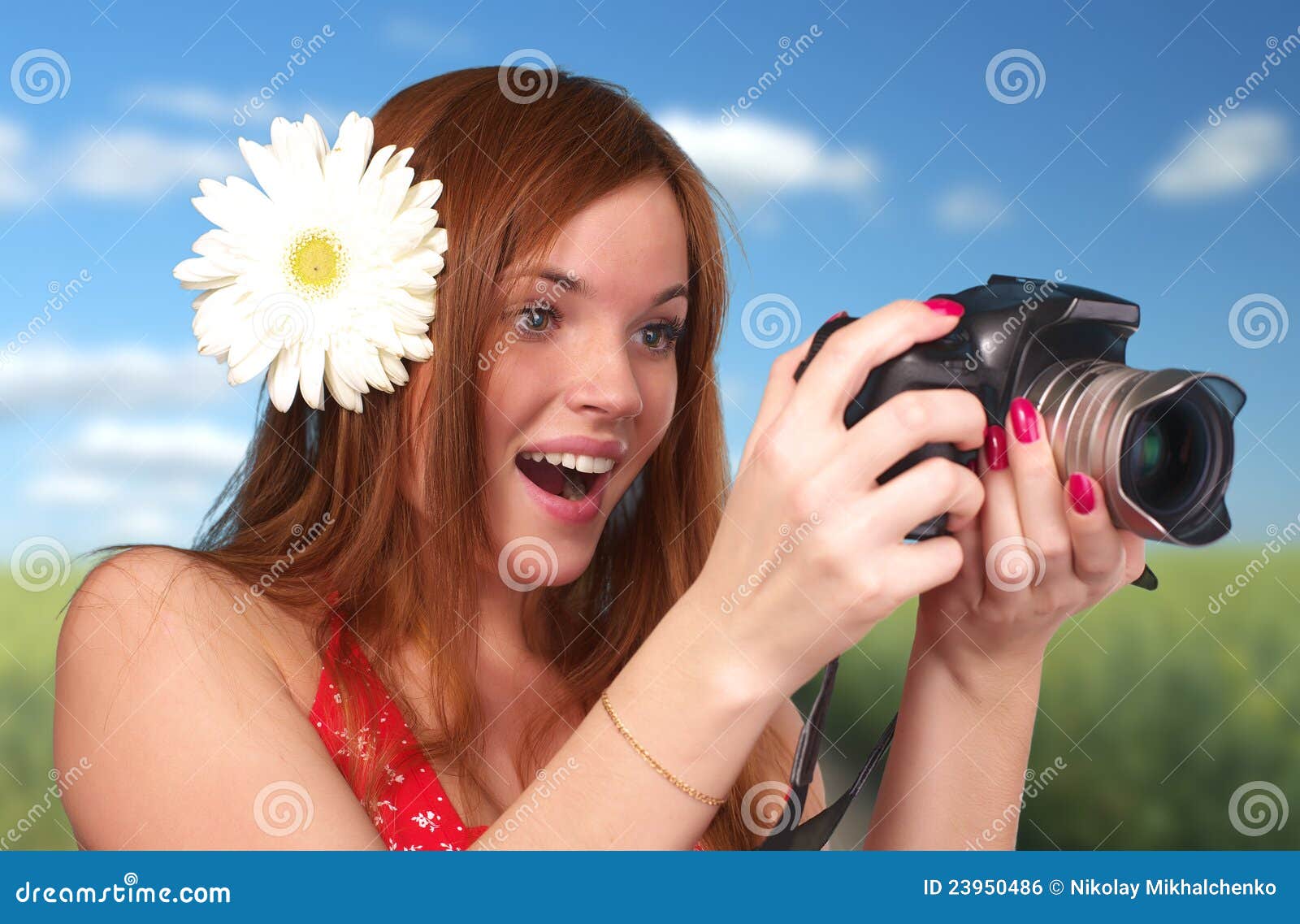 Photographer Woman Holding Camera Stock Photo - Image of modern ...