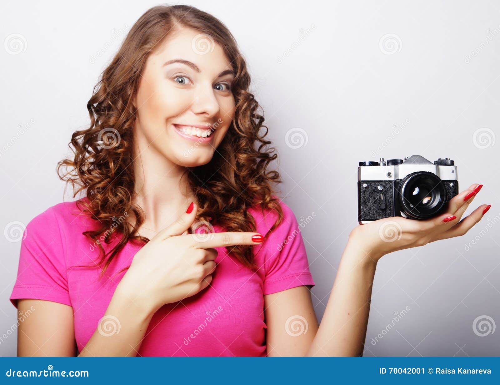 Photographer Woman with Old Camera Stock Image - Image of film ...