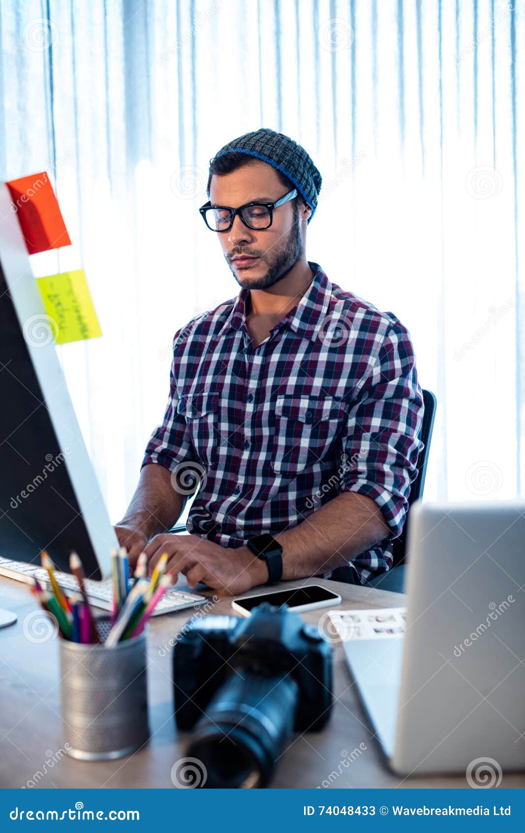Photographer Working at Computer Desk Stock Image - Image of profession ...