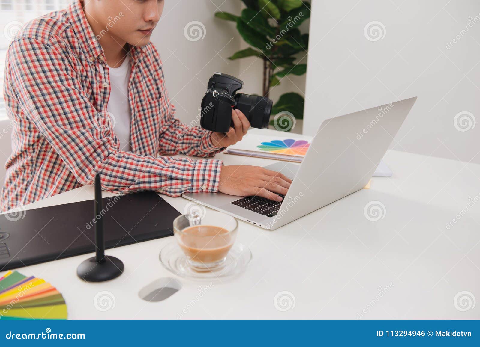 Photographer Working at Desk in Modern Office Stock Photo - Image of ...