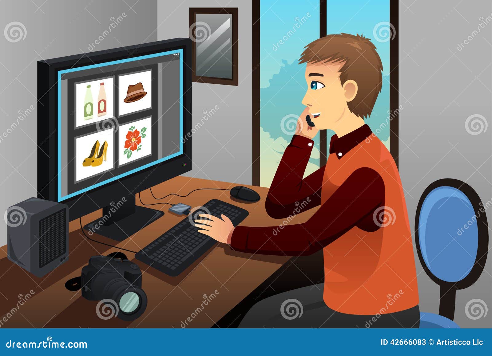 Photographer Working on Editing Pictures Stock Vector - Illustration of ...