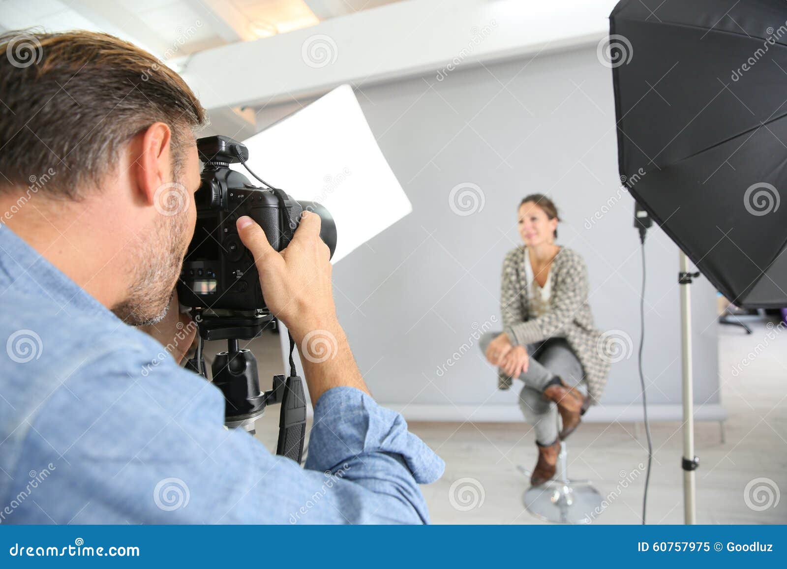 Photographer Working in Studio Shooting Woman Model Stock Image - Image ...