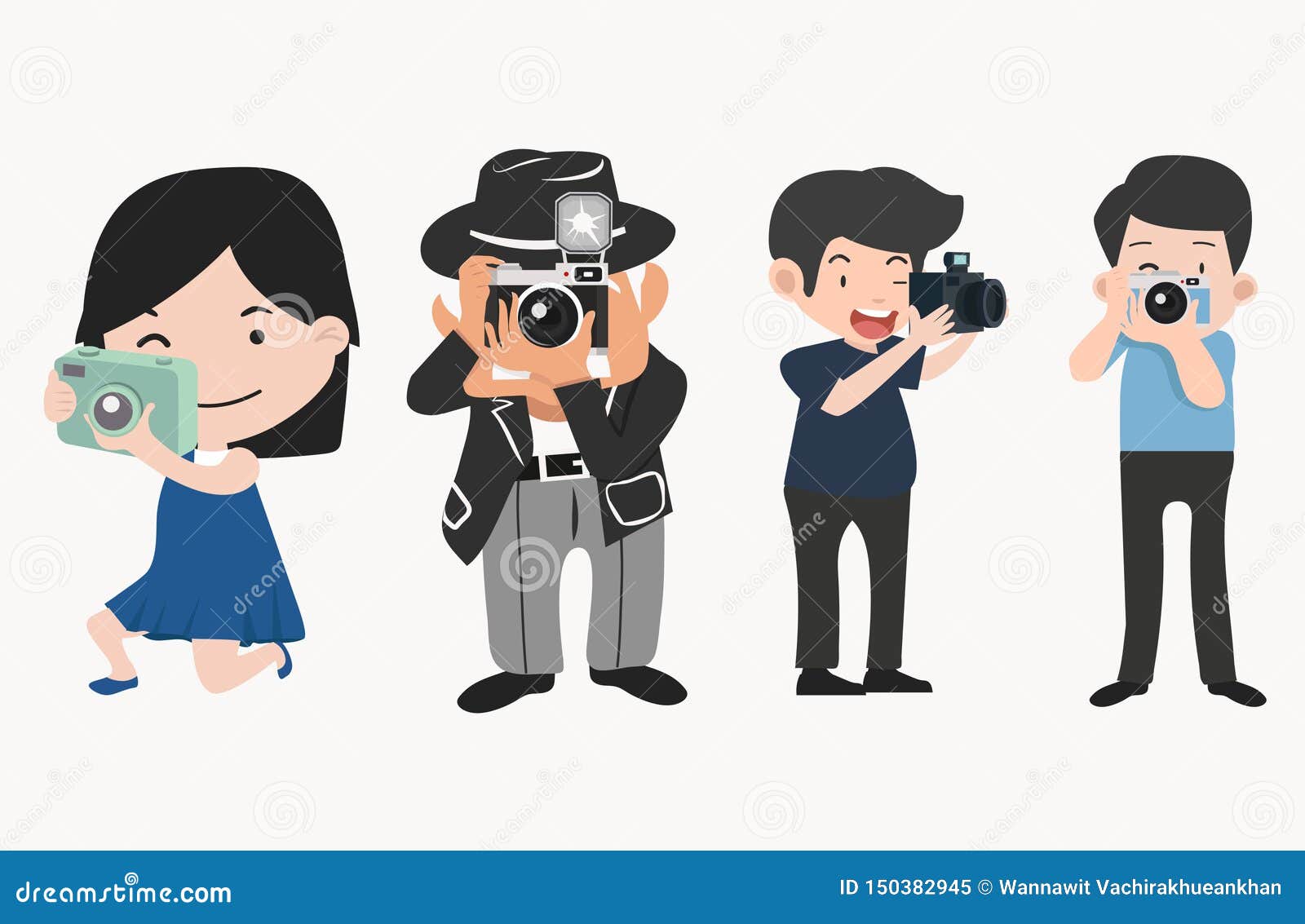Photographers with Cameras in Different Poses Stock Vector ...