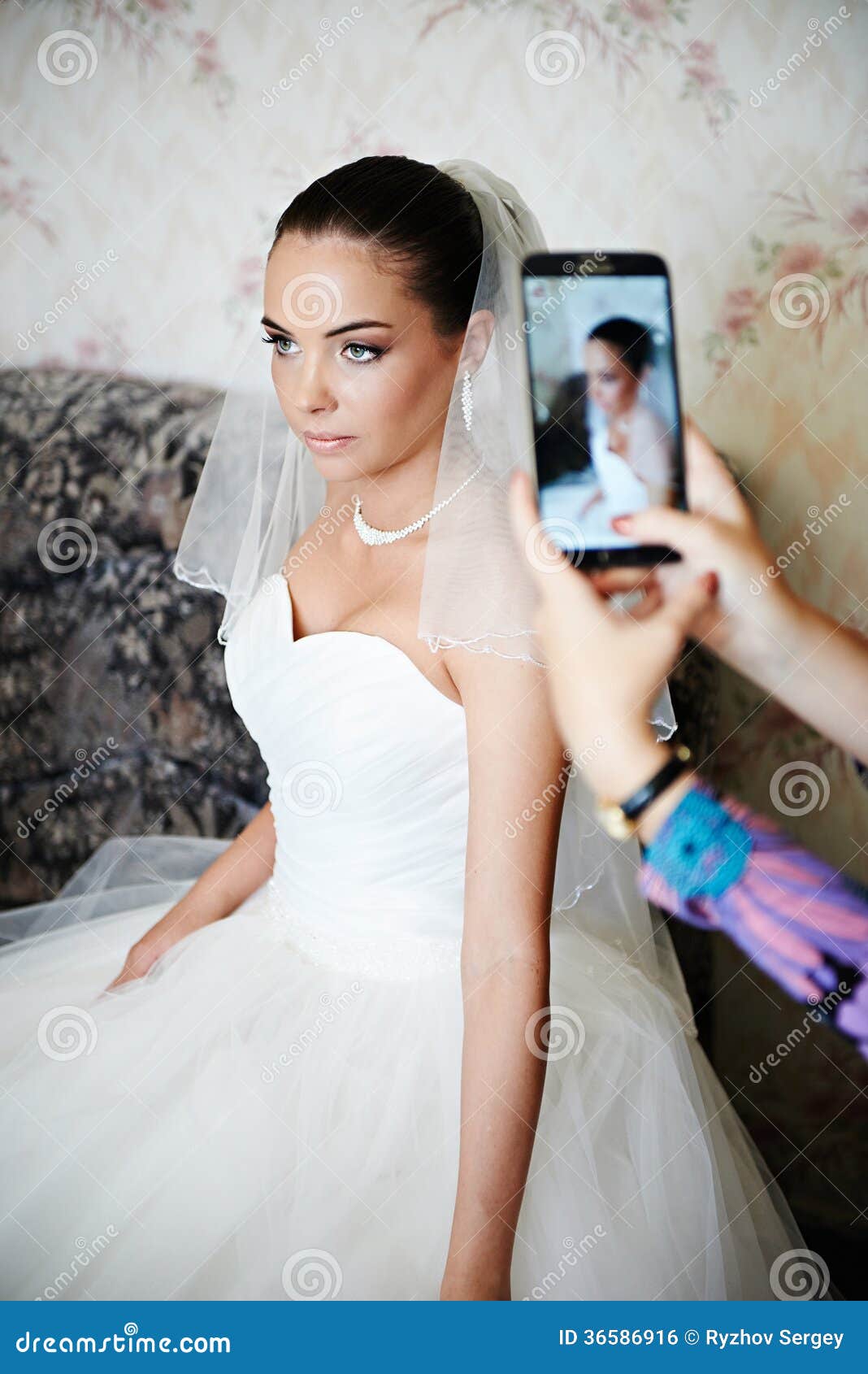 Photographing the Bride on Smartphone Stock Photo - Image of model ...