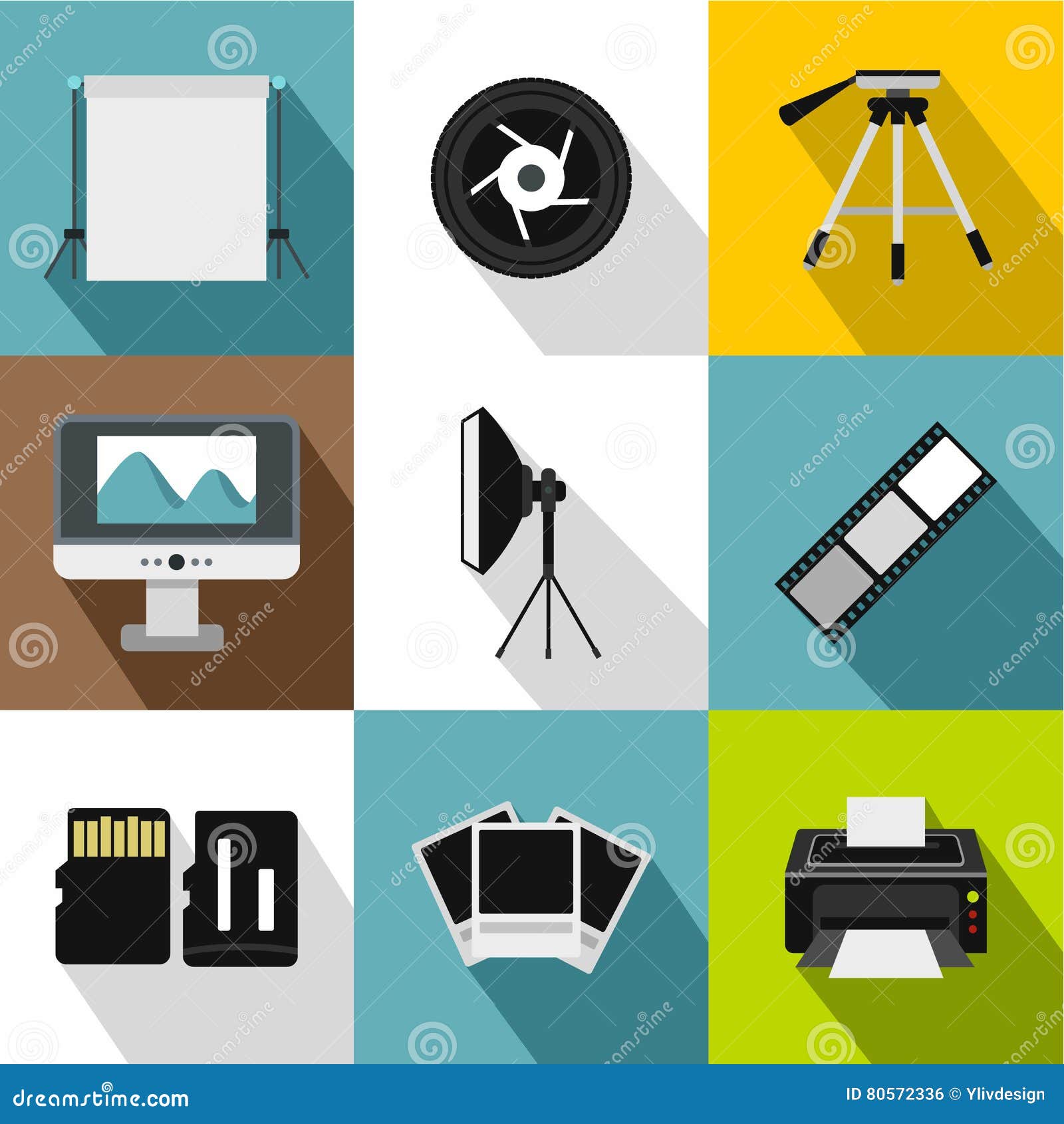 Photographing Icons Set, Flat Style Stock Vector - Illustration of ...