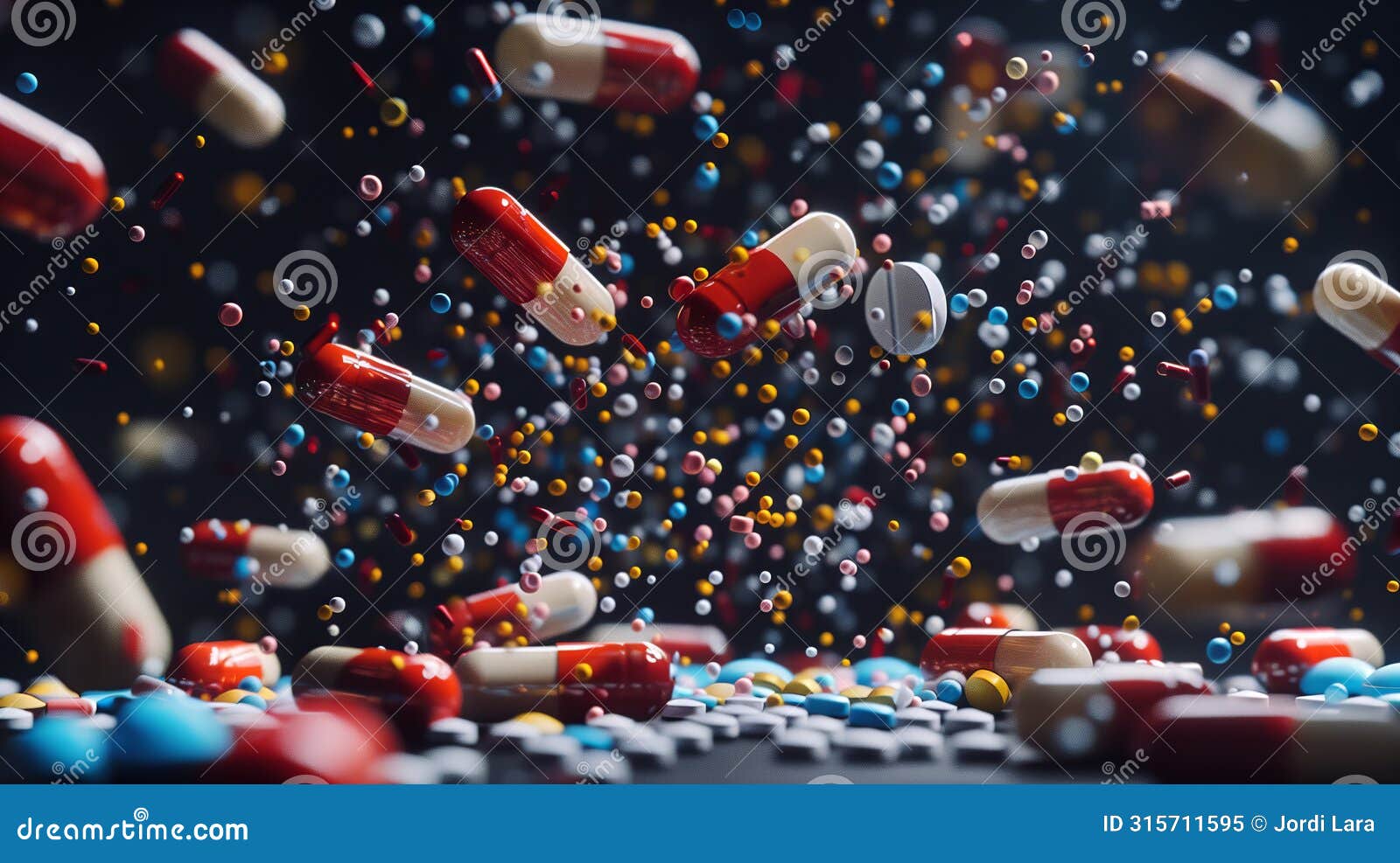 Photography of Different Capsules Falling on a Black Table Stock ...