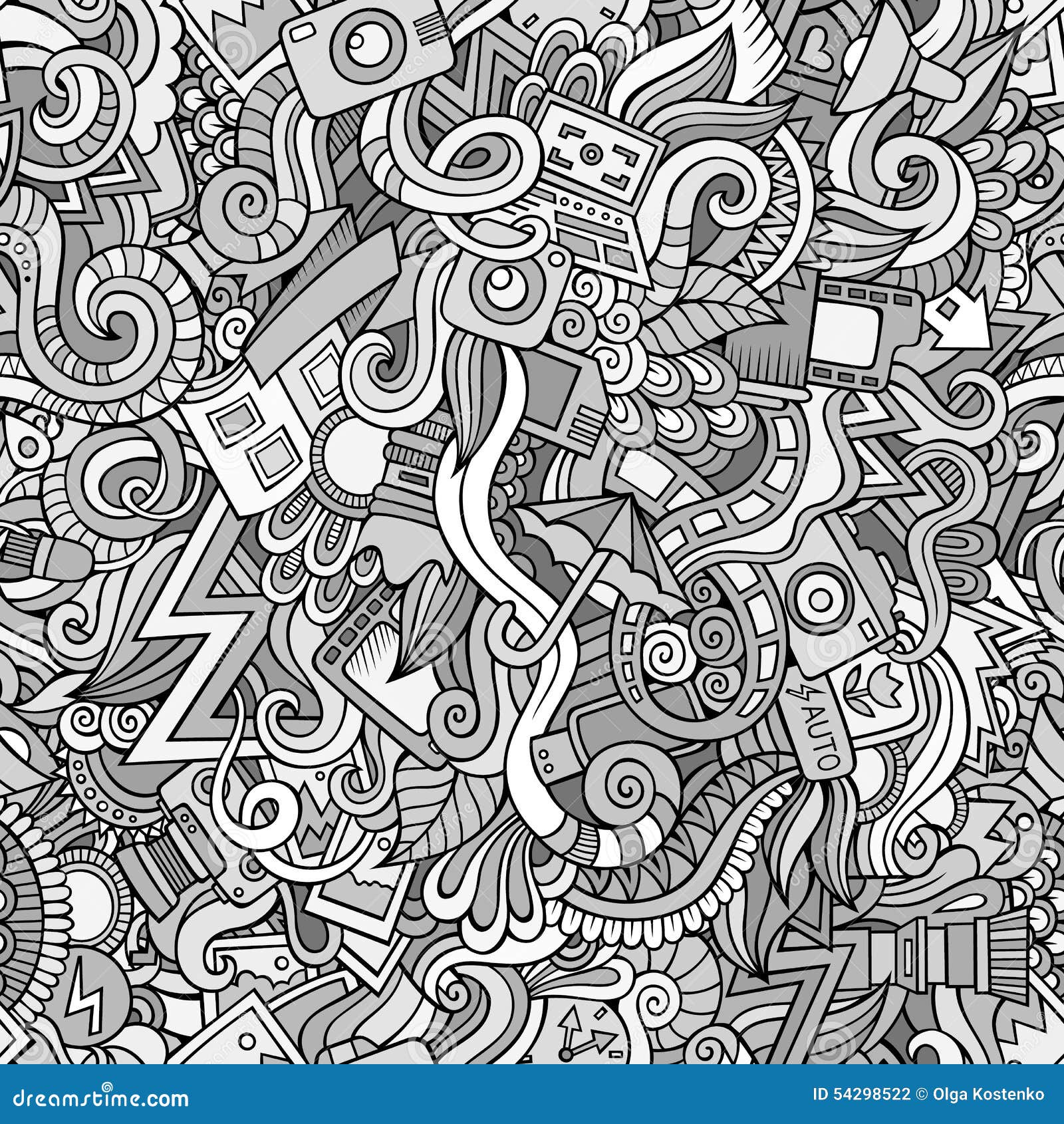 Photography Doodles Cartoon Seamless Pattern Stock Vector ...