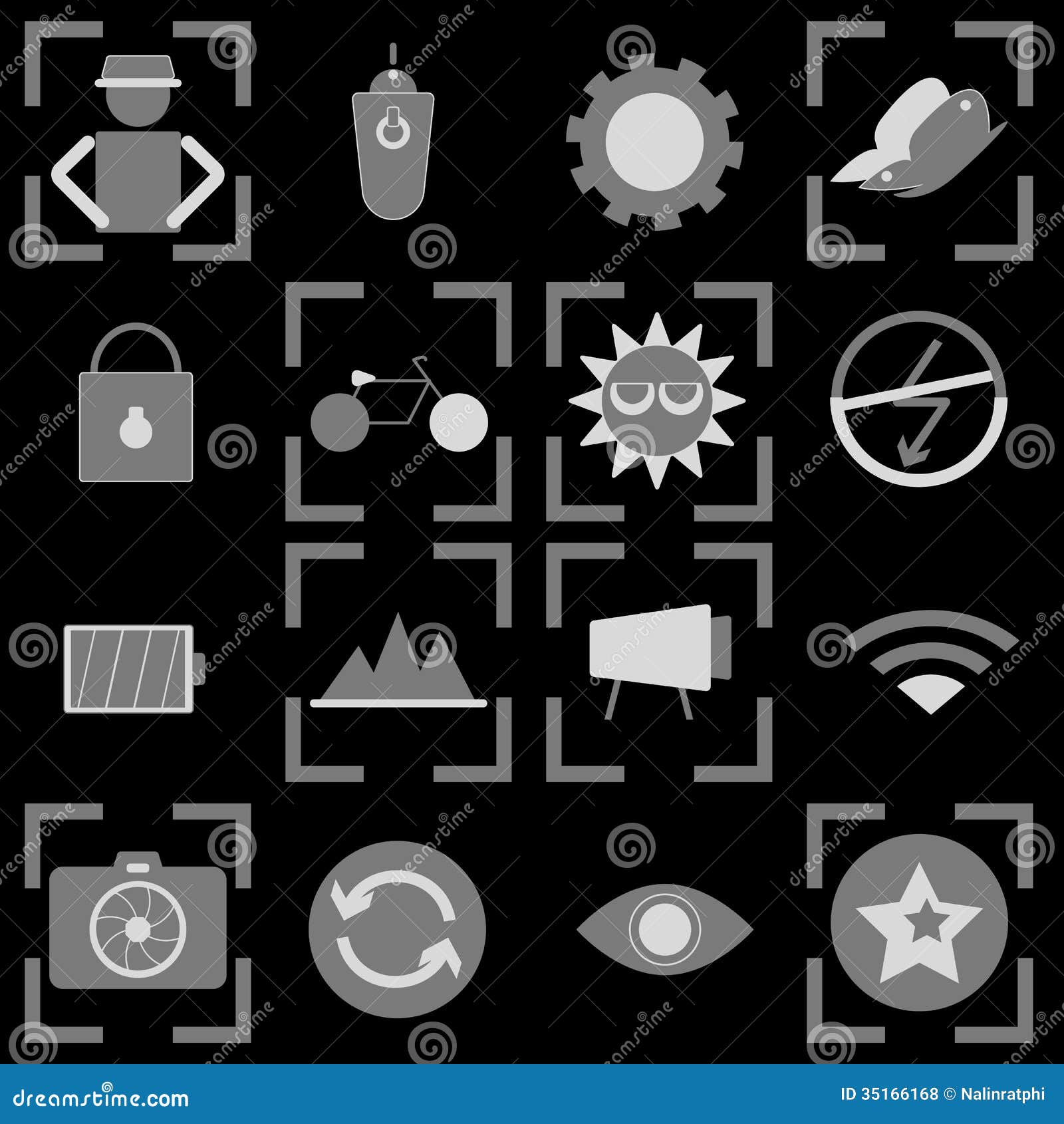 Photography Icons on Black Background Stock Vector - Illustration of ...