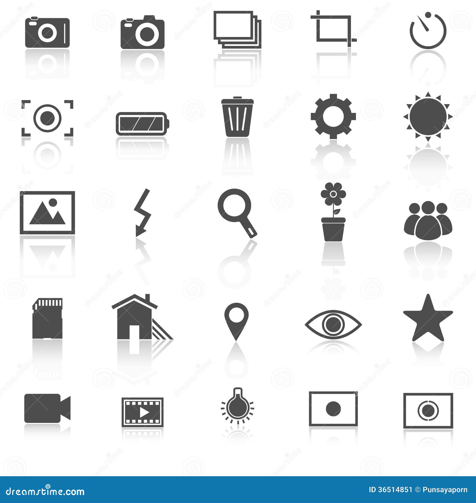 Photography Icons with Reflect on White Background Stock Vector ...