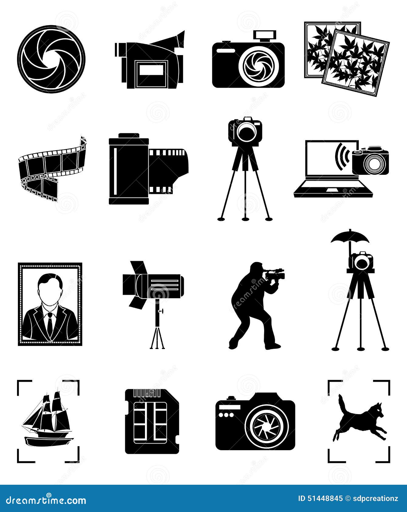 Photography icons set stock vector. Illustration of black - 51448845
