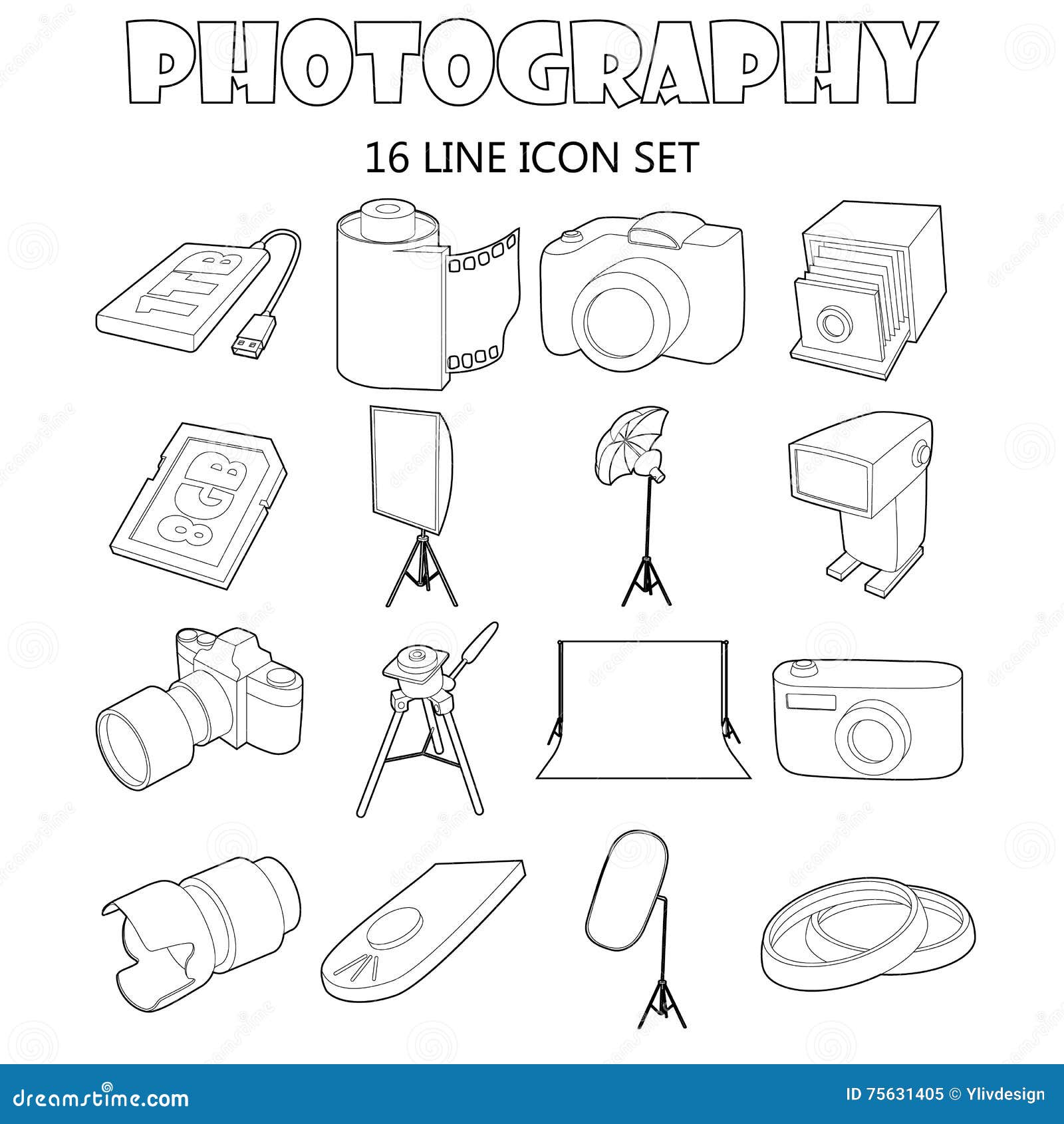 Photography Icons Set, Outline Style Stock Vector - Illustration of ...