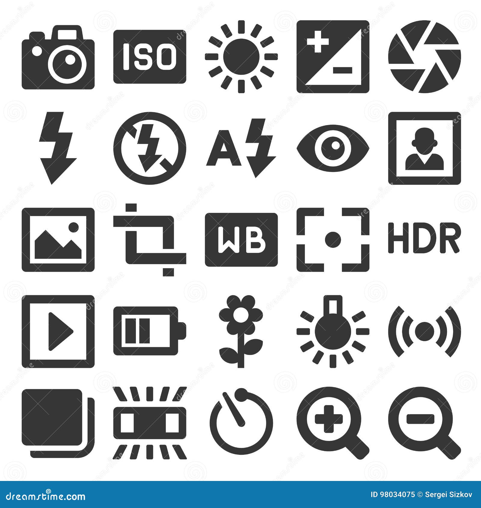 Photography Icons Set on White Background. Vector Stock Vector ...