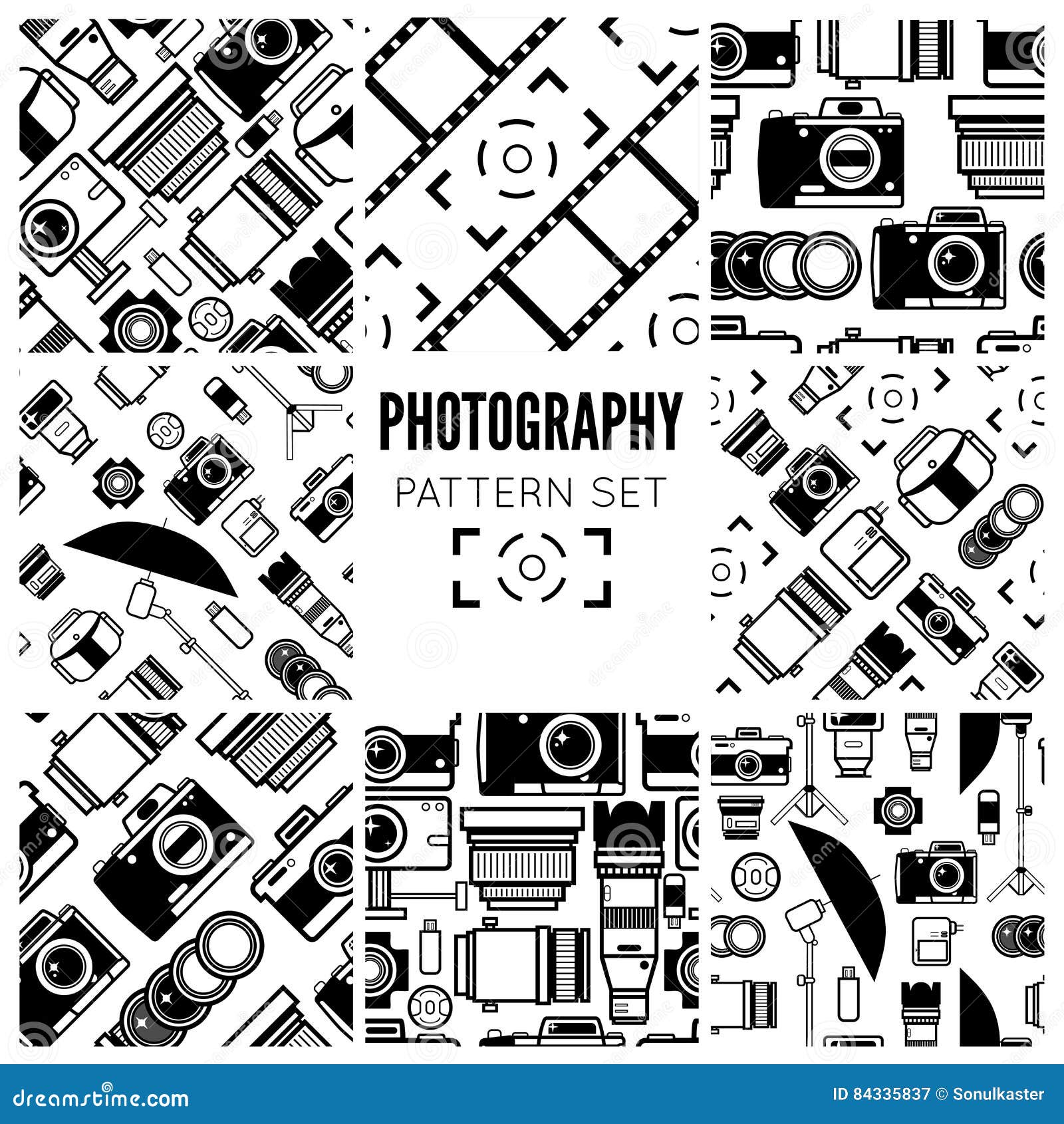 Photography Seamless Patterns Set Stock Vector - Illustration of film ...