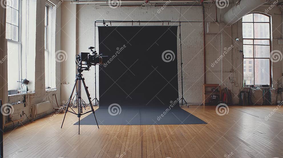 A Photography Space Equipped with a Black Backdrop and Camera Tools ...