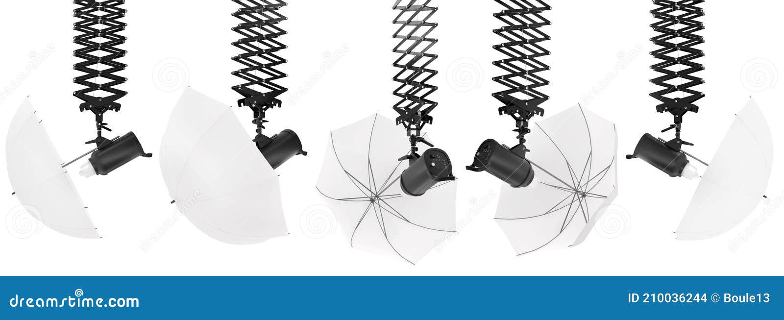 Photography Studio Flash on Ceiling Pantograph with Umbrella Isolated ...
