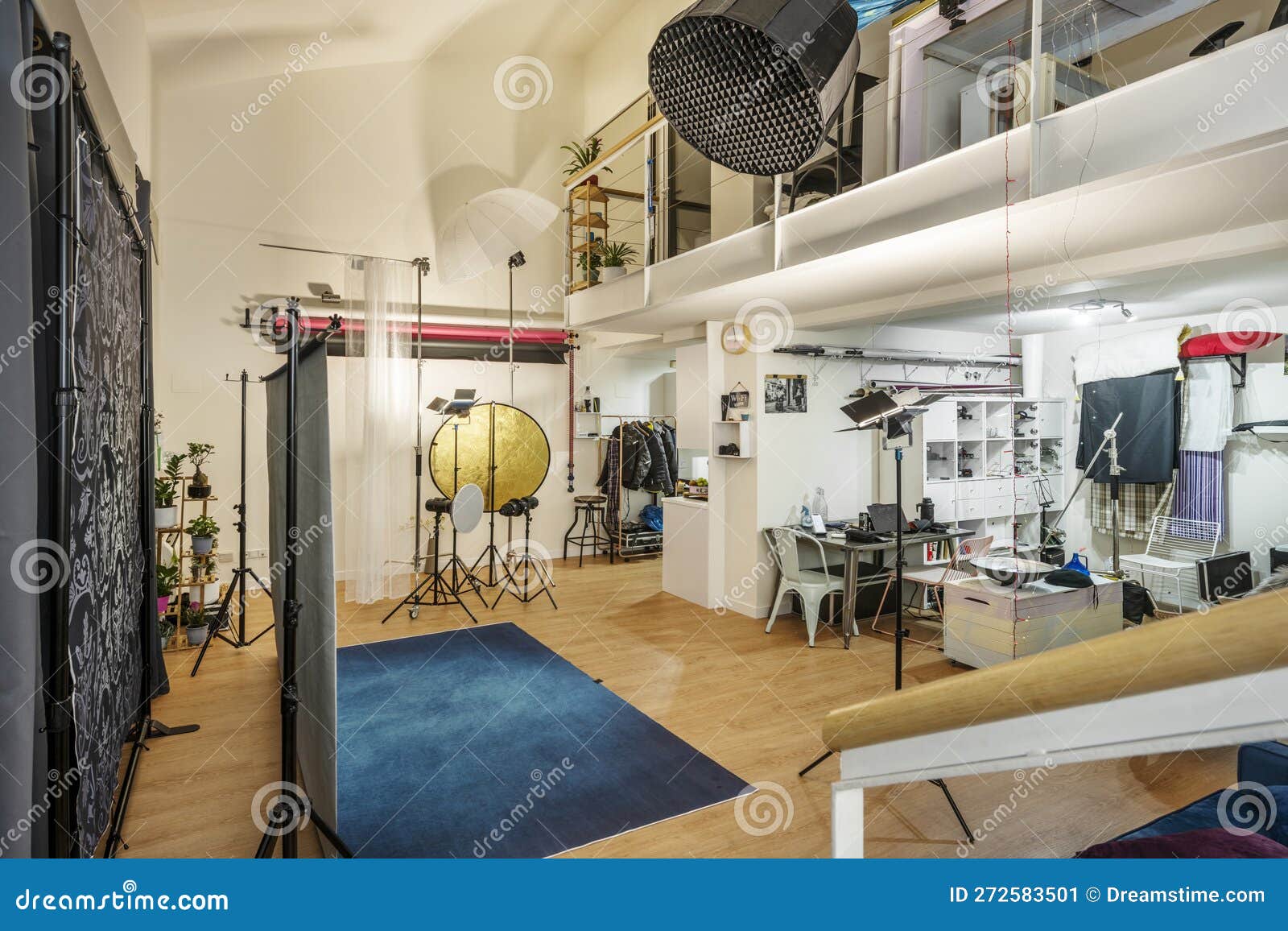 Photography Studio Full of Lamps, Backdrops, Umbrellas, Diffusers ...