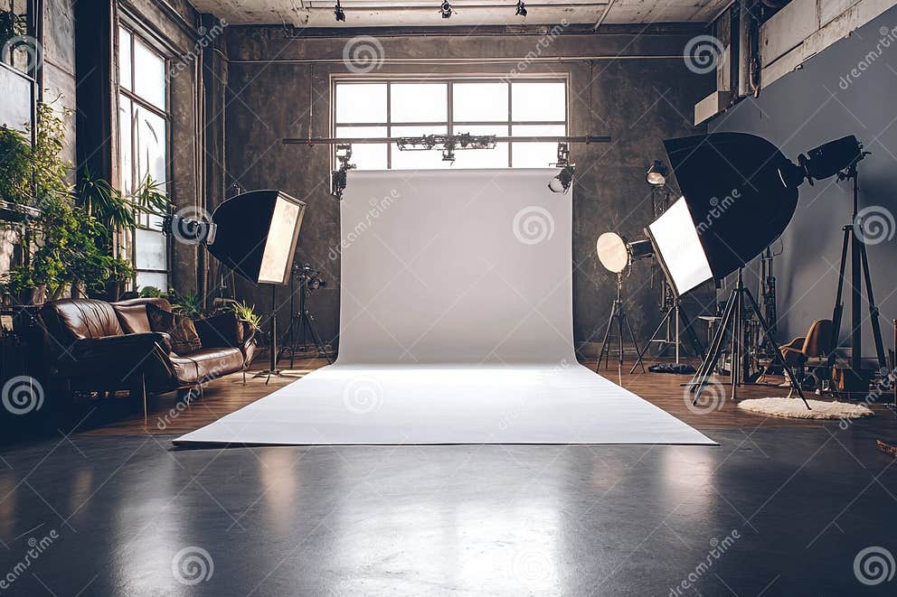 Photography Studio Interior with Lighting and Backdrop Ready for a ...