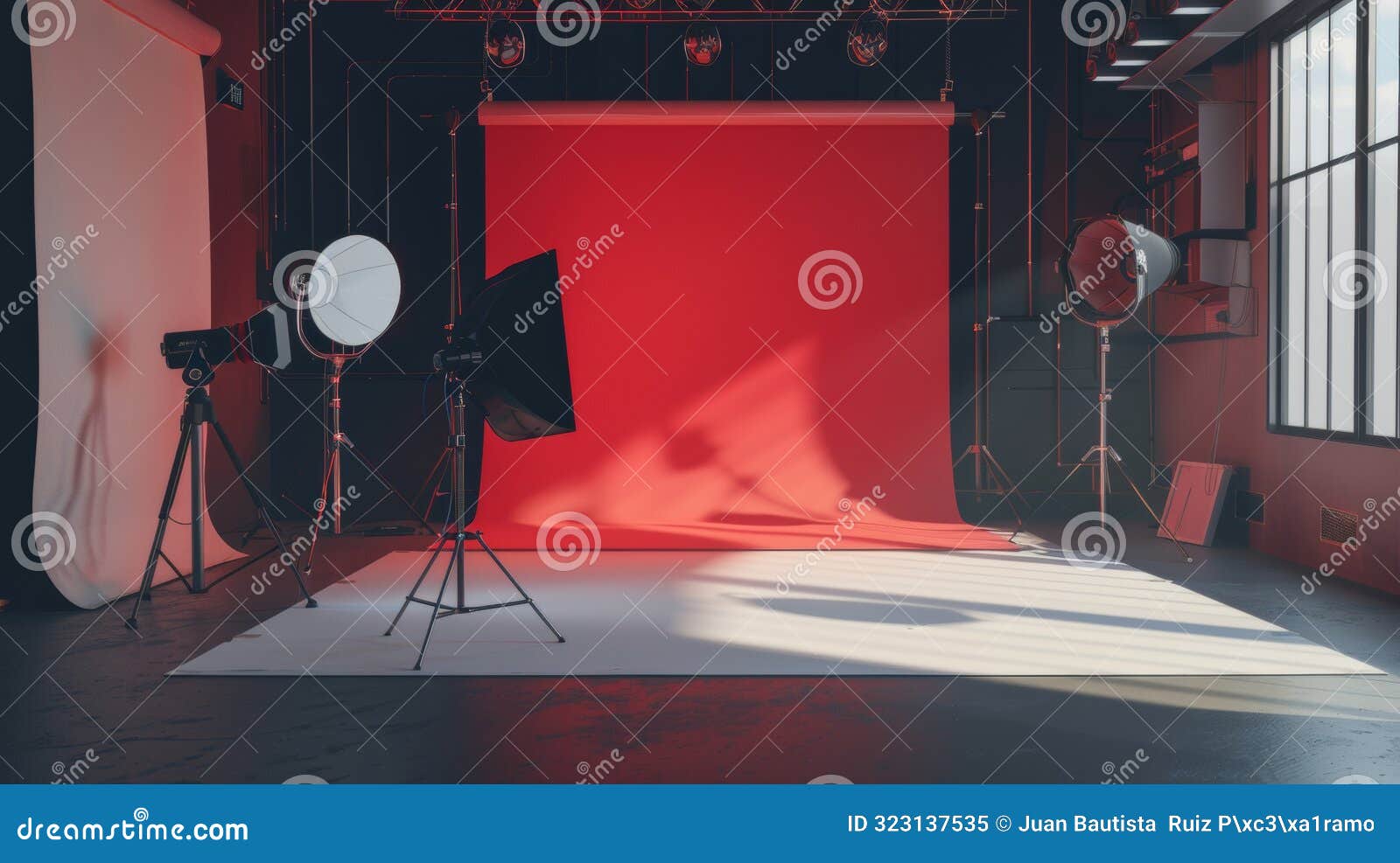 Photography Studio with Red Backdrop Stock Image - Image of scene ...