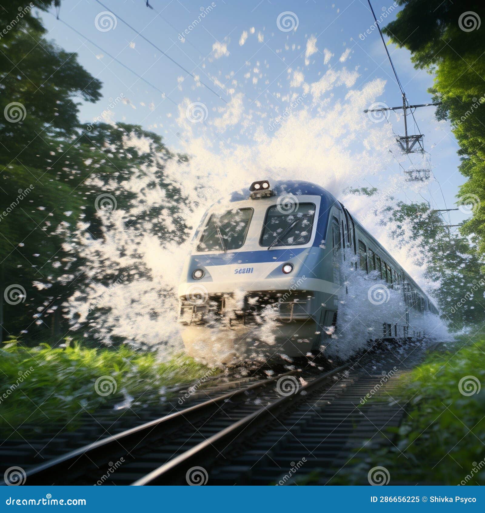 Photography of a Train Splash the Water on Track Generative AI Stock ...
