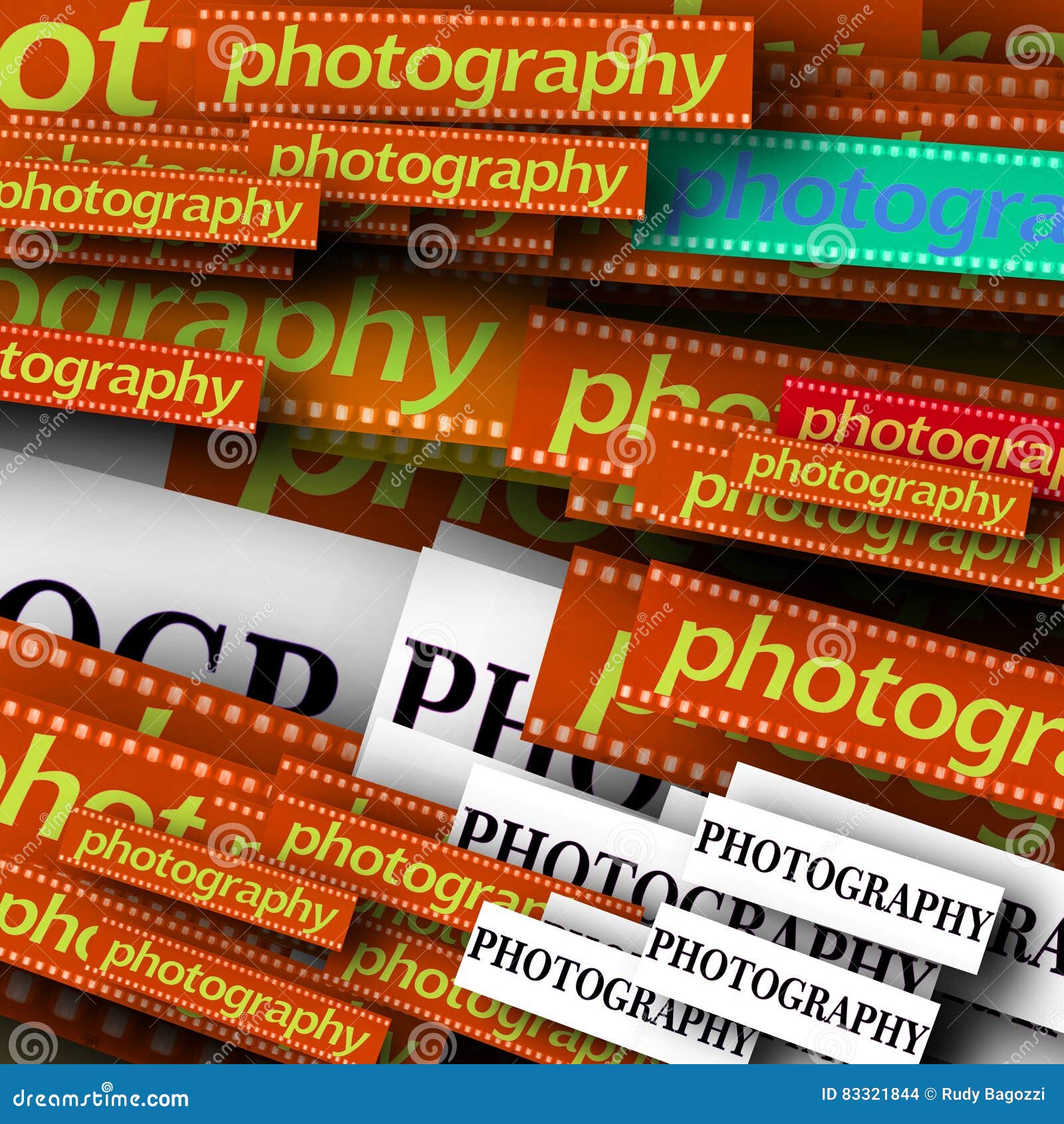 Photography Word on Overlapping Planes. Red and Yellow. Stock ...