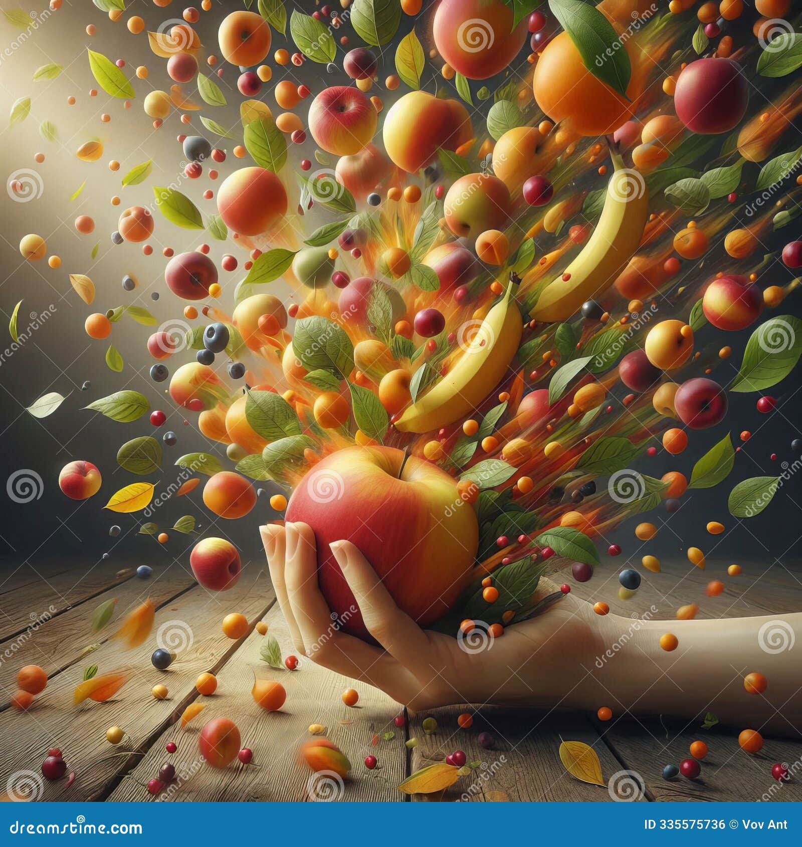 Photorealistic Composite a Combined Image of Falling Fruit and L Stock ...