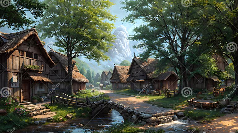 Photorealistic 3d Illustration of an Village Environment in a Scenic ... Photorealistic 3d Illustration of an Village Environment in a Scenic ...