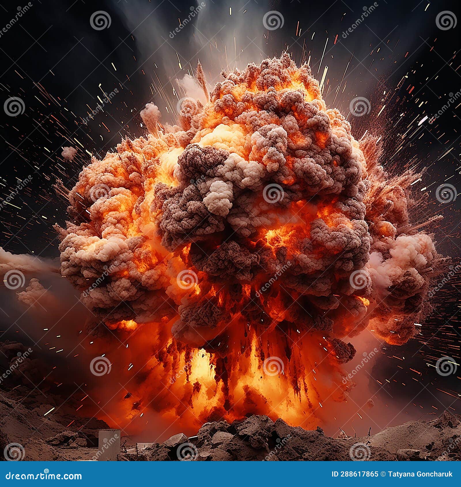 The Explosion. Smoke and Flames in the Explosion, Military Action Stock ...