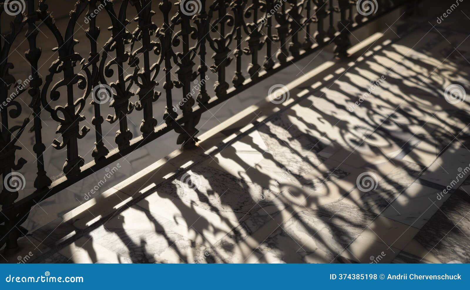 Log Railing Casts Shadows On The Wooden Steps Stock Photo ...