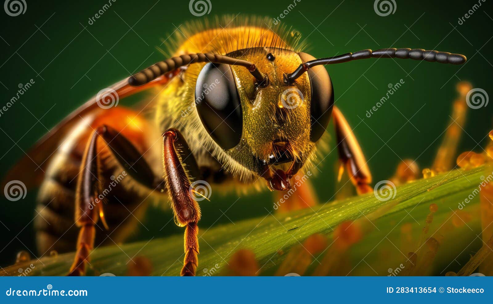 Photorealistic Macro Image of Bee on a Blade of Grass Stock ...