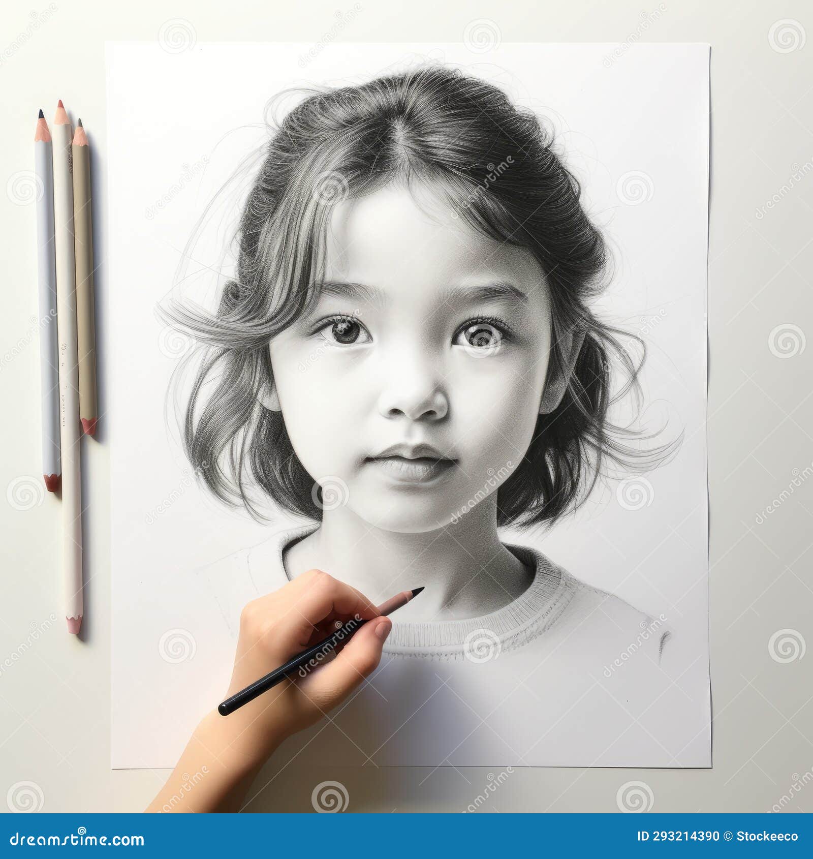 Photorealistic Pencil Drawing Of A Girl S Face With Asian Inspired