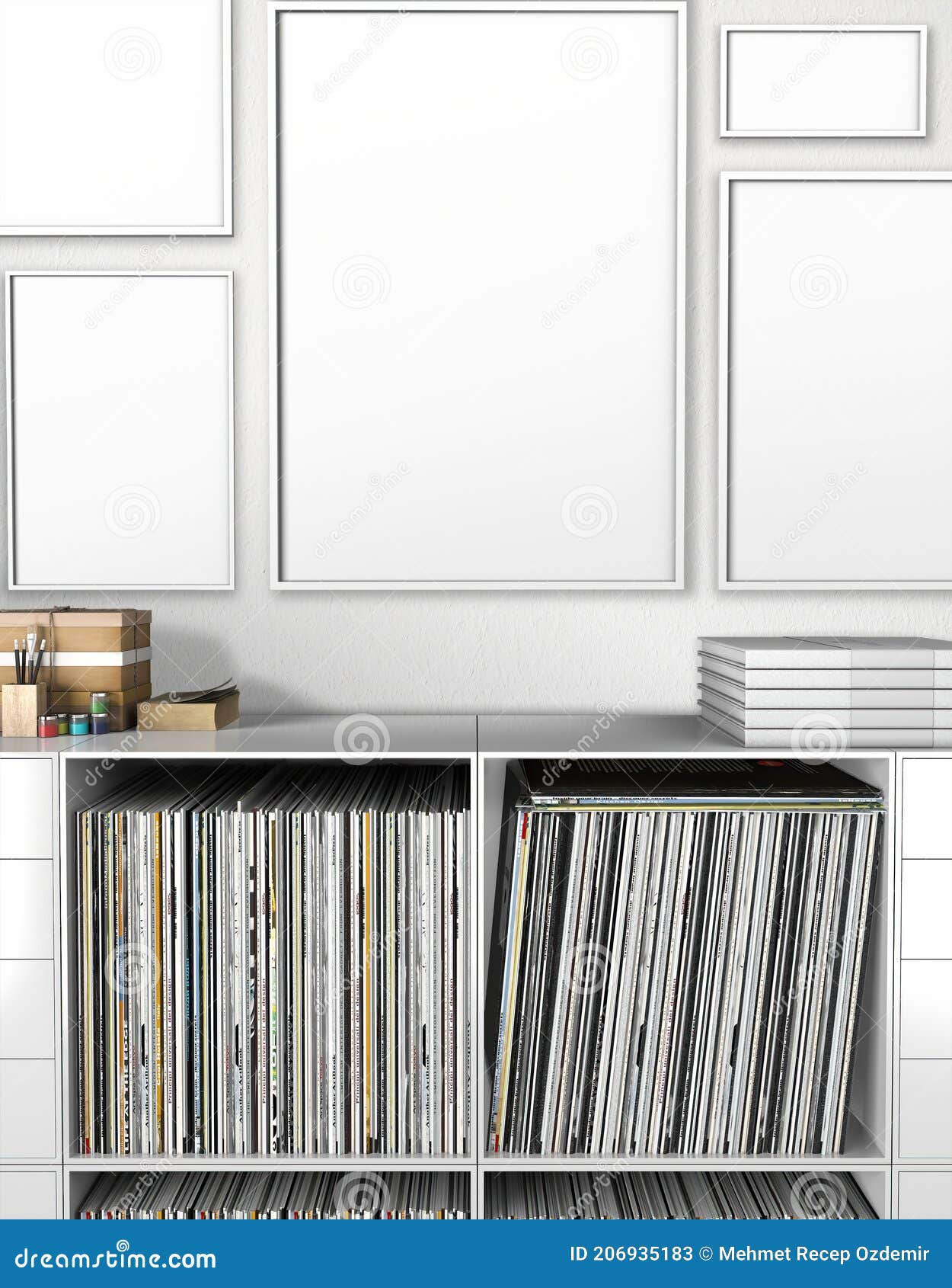 Photorealistic Poster Mockup Frames With Empty Bookcase 5mm 2 Frame ...