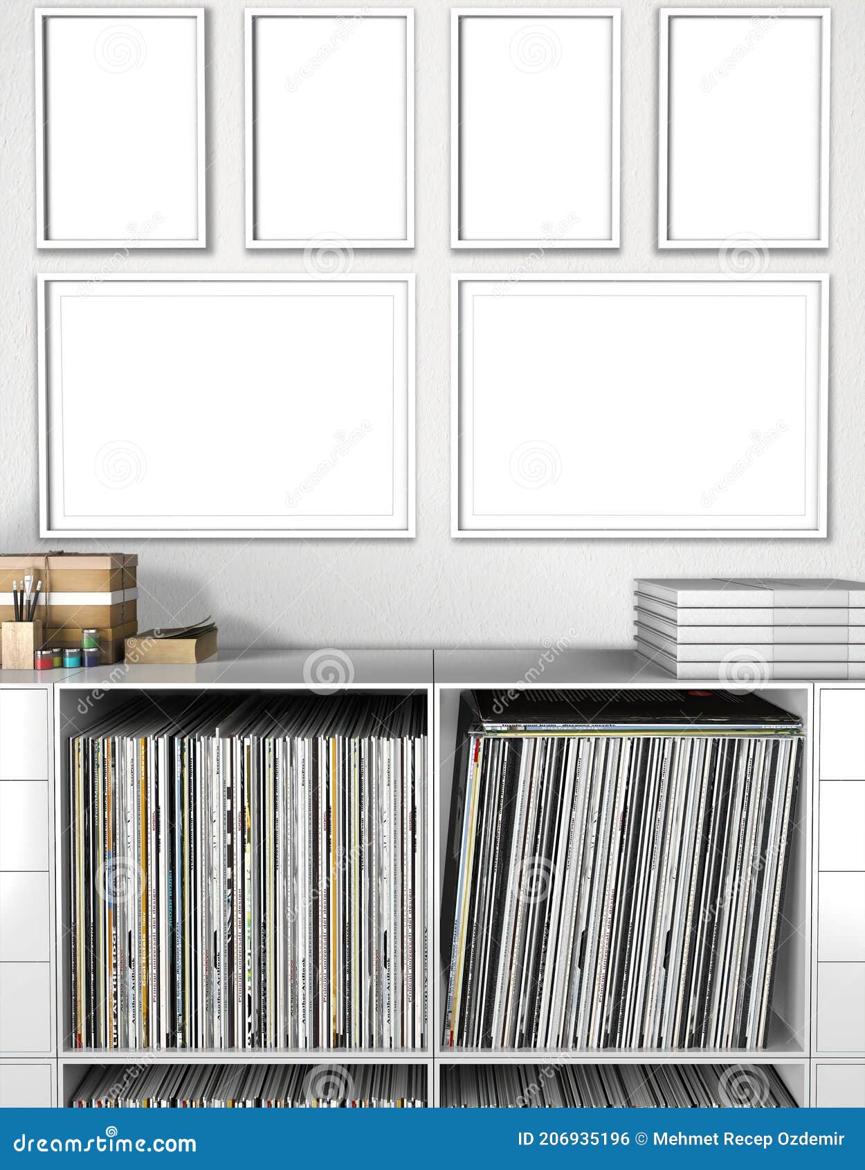 Photorealistic Poster Mockup Frames with Bookcase 3mm 6 Frame Stock ...